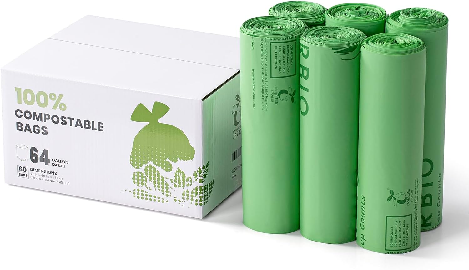 64 Gal Waste Management Compost Bags | Bulk Pack | SUPERBIO