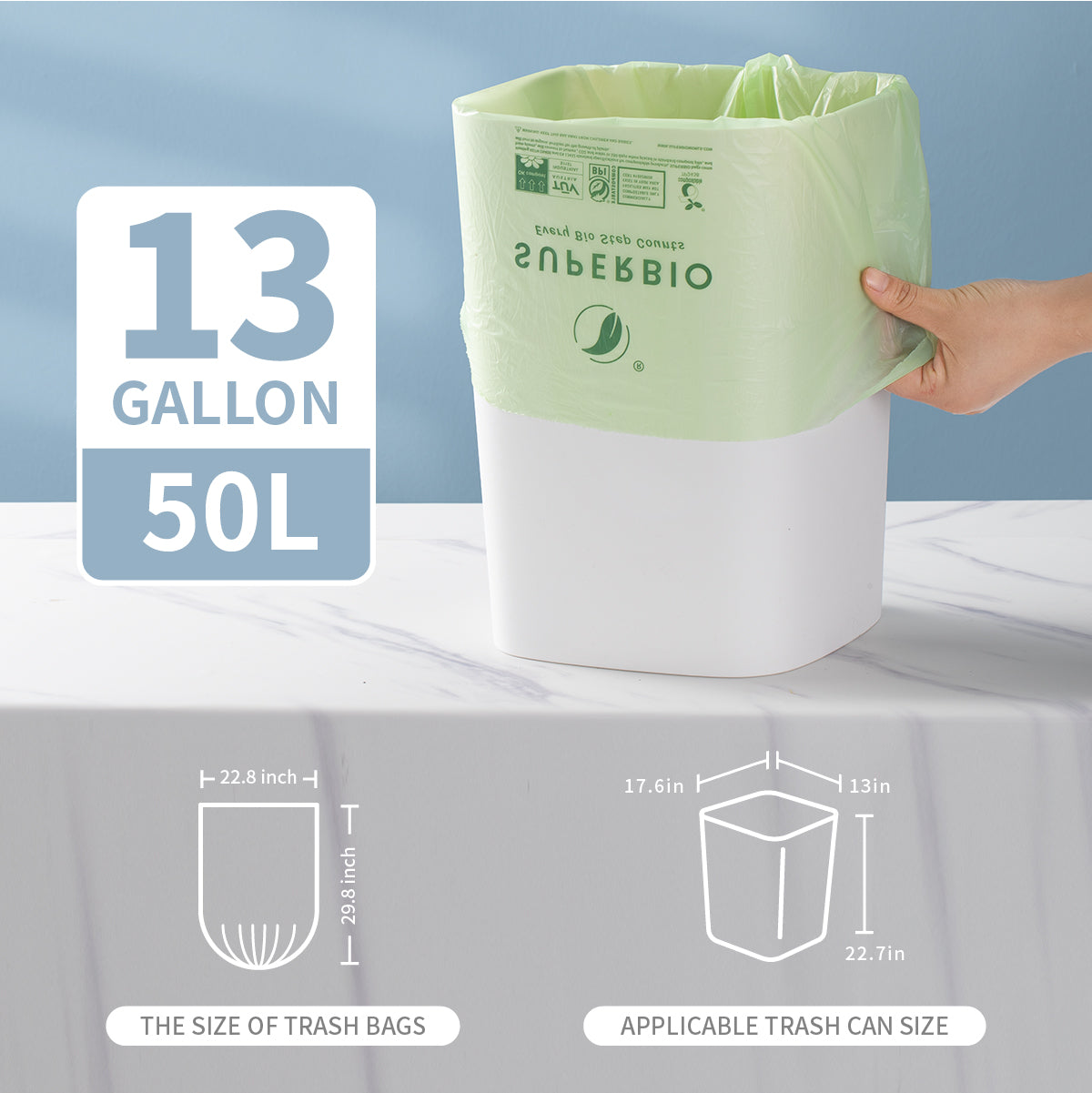 13 Gal Heavy Duty Composting Bags @ASTM D6400 Standard