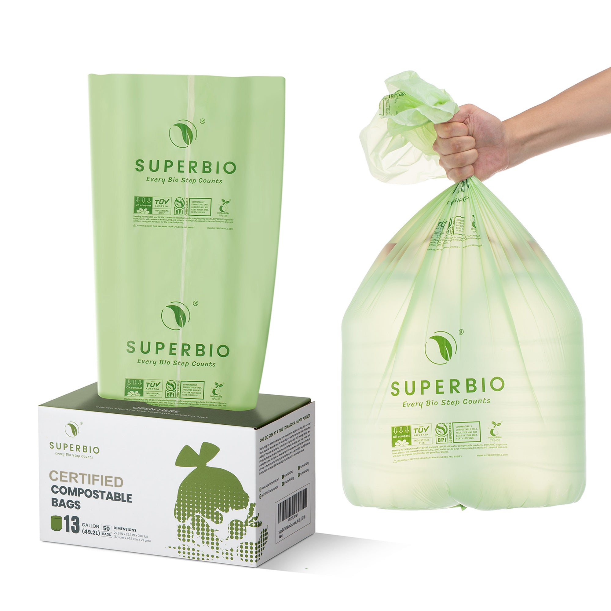 13 Gal BPI Certified Compostable Plastic Bags for Heavy Duty