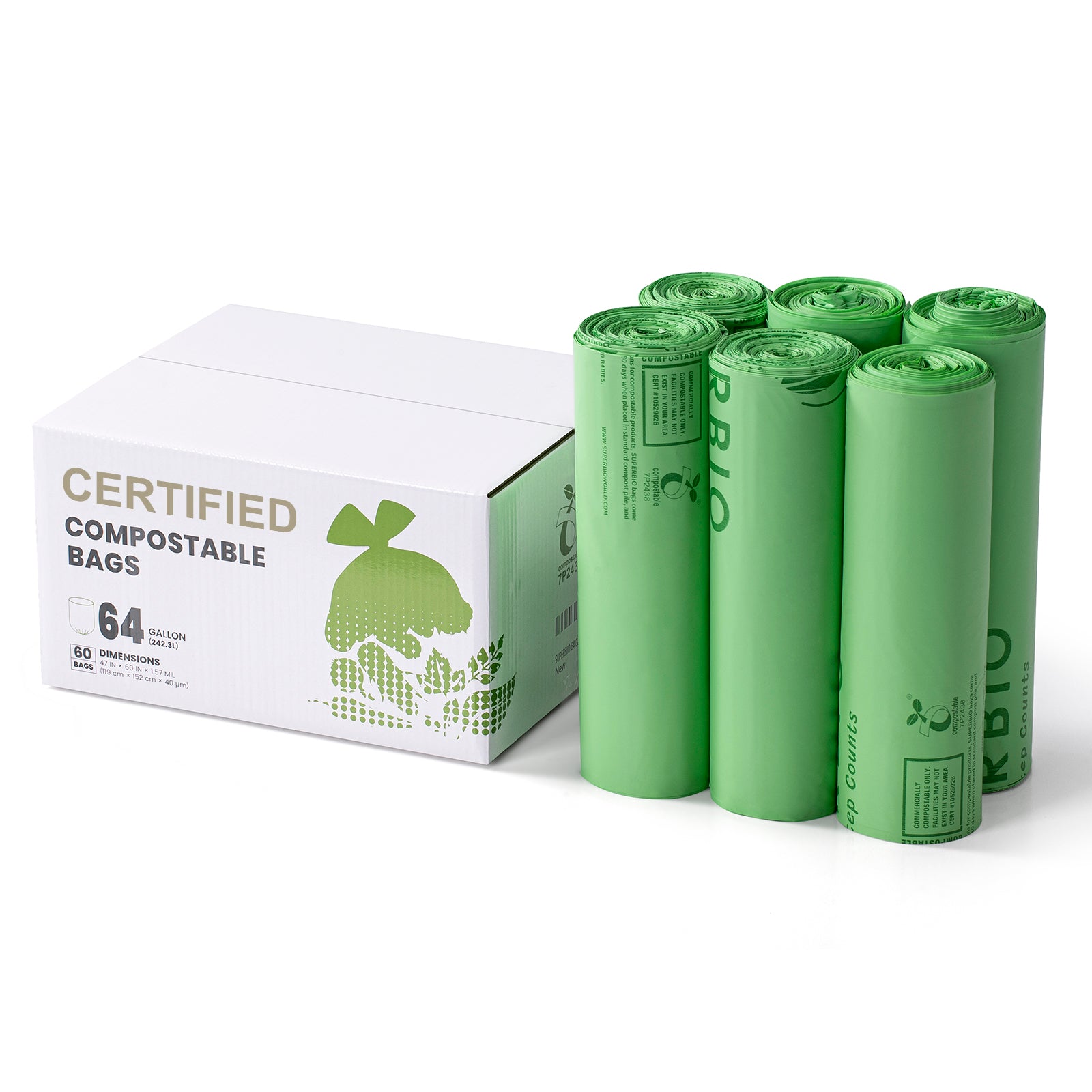 64 Gal Compostable & Biodegradble Garbage Bags | Bulk Pack